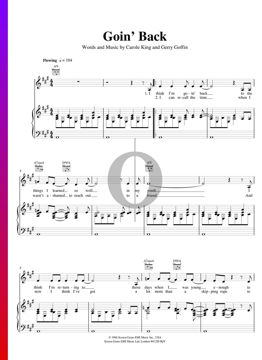 Goin' Back (Carole King) Piano Sheet Music - OKTAV