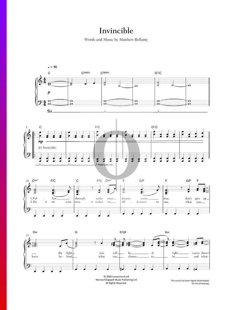 Invincible (Muse) Piano Sheet Music - OKTAV