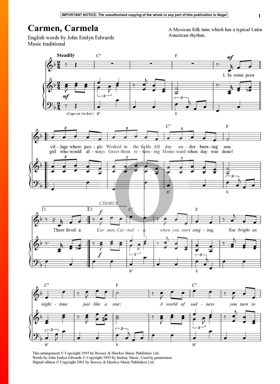 Carmen, Carmela (Anonymous) Piano Sheet Music - OKTAV