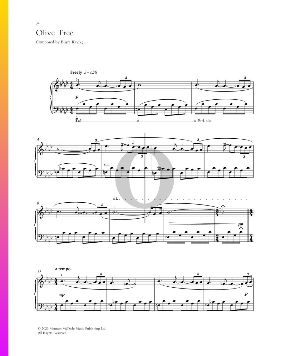 Olive Tree (Büşra Kayıkçı) Piano Sheet Music - OKTAV