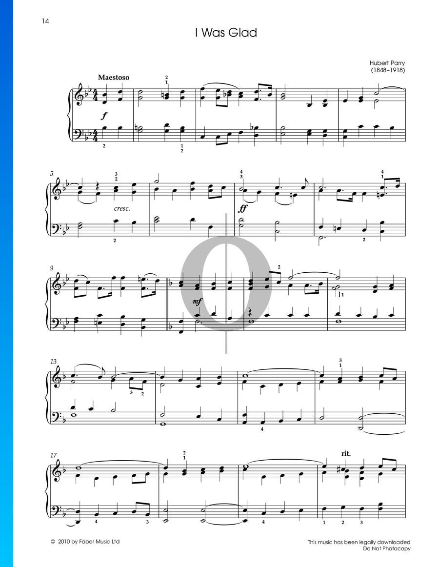 I Was Glad (Hubert Parry) Piano Sheet Music - OKTAV