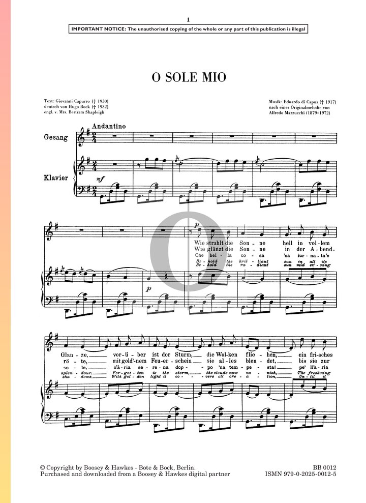 O sole mio (Eduardo Di Capua) Piano Sheet Music - OKTAV