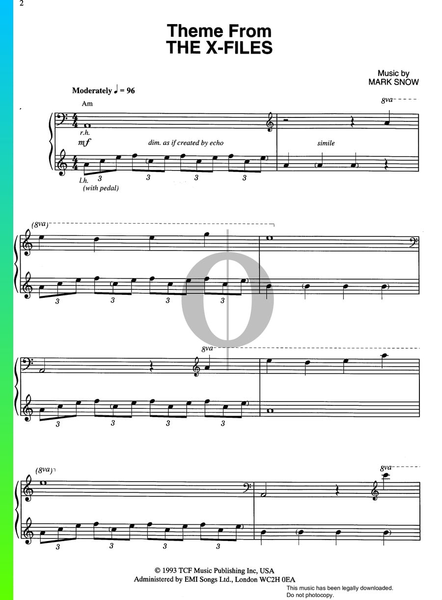 The X-Files Theme Piano Sheet Music from The X-Files by Mark Snow - OKTAV