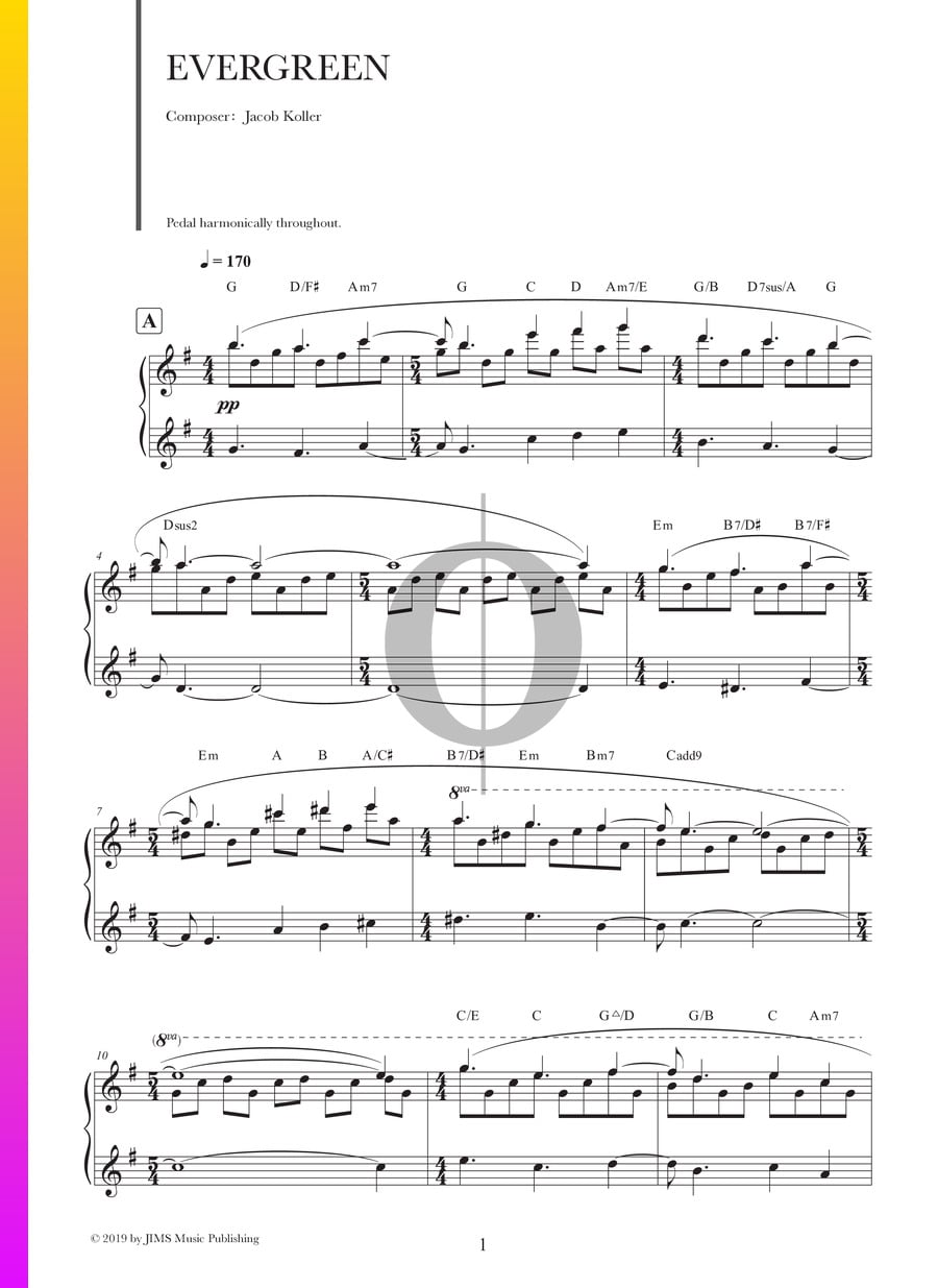 Evergreen (Jacob Koller) Piano Sheet Music - OKTAV