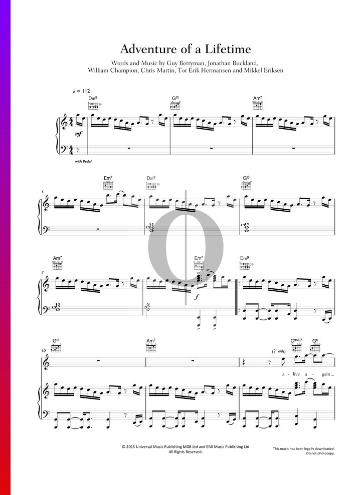 Adventure Of A Lifetime (Coldplay) Piano Sheet Music - OKTAV
