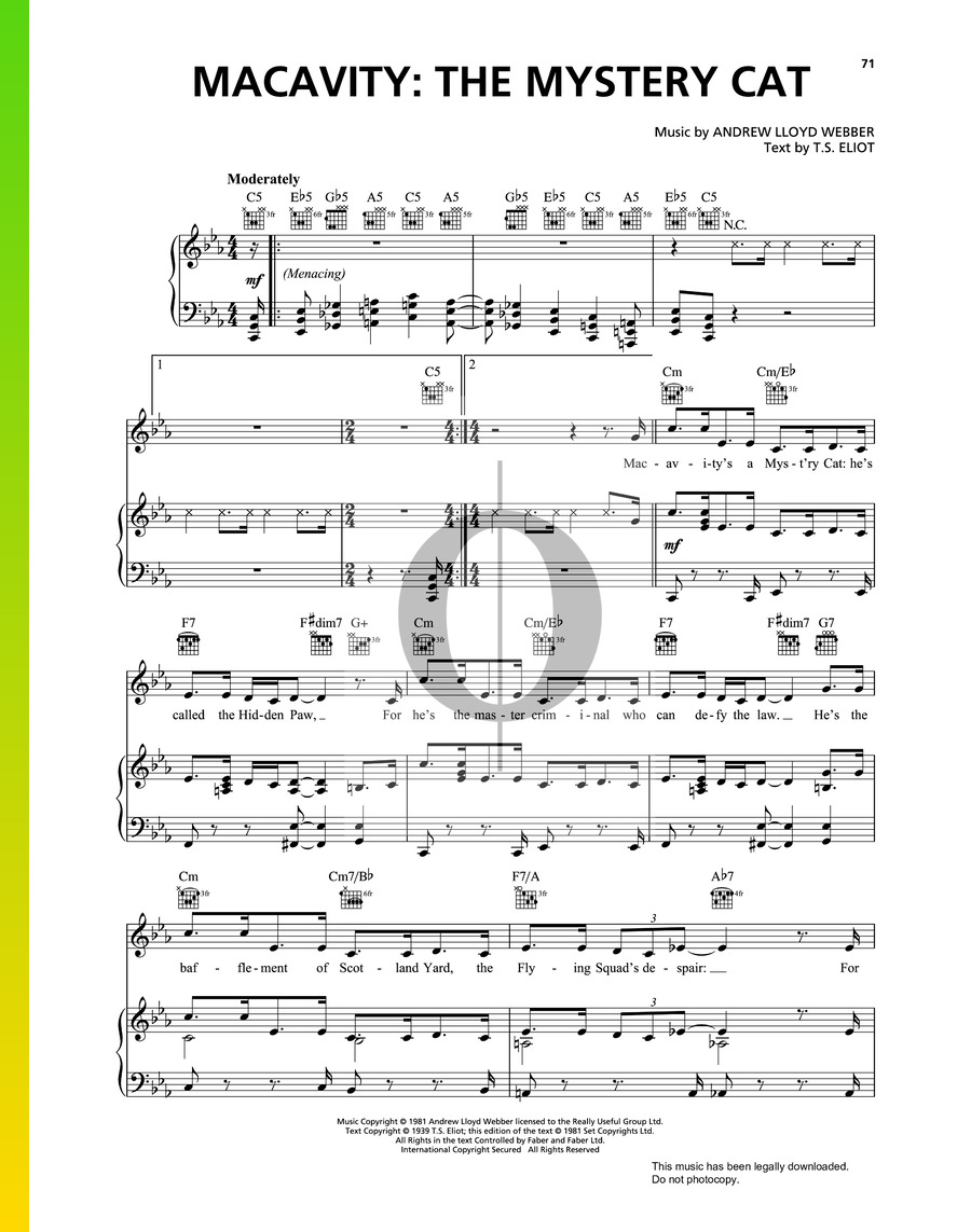 Macavity: The Mystery Cat (Andrew Lloyd Webber, T. S. Eliot) Piano ...