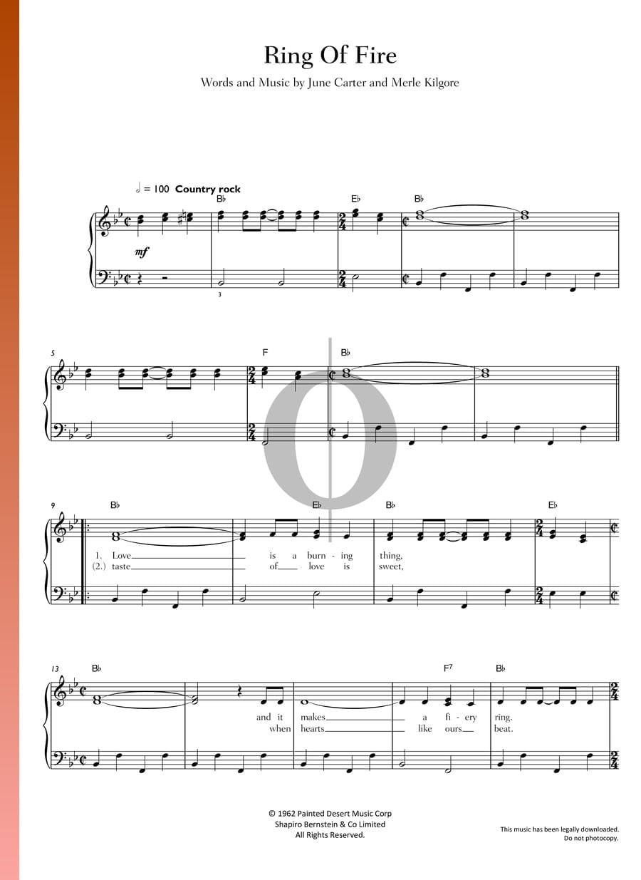 Ring Of Fire (Johnny Cash) Piano Sheet Music - OKTAV
