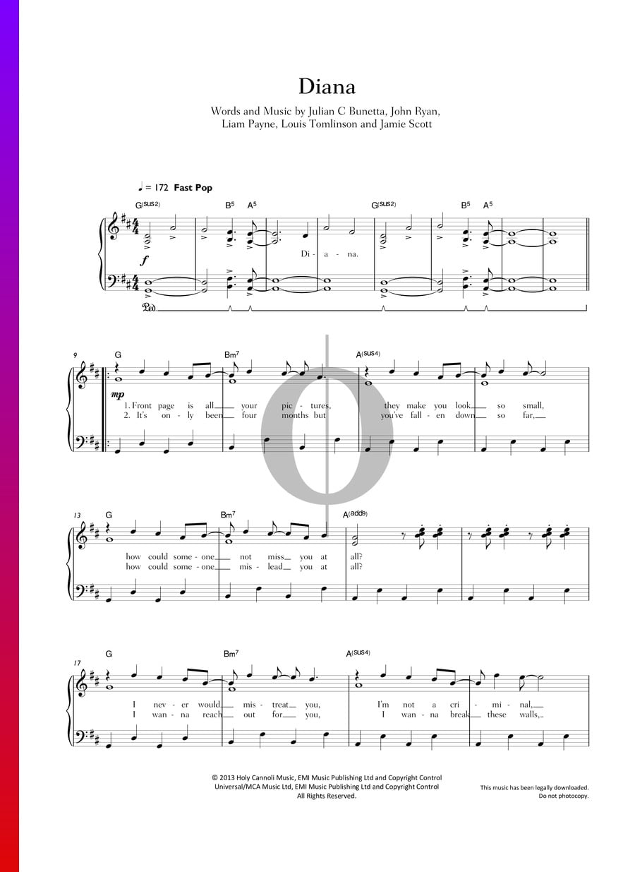 Diana (One Direction) Piano Sheet Music - OKTAV