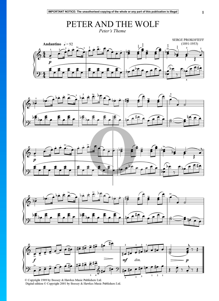 Peter and the Wolf, Op. 67: Peter's Theme (Sergei Prokofiev) Piano ...