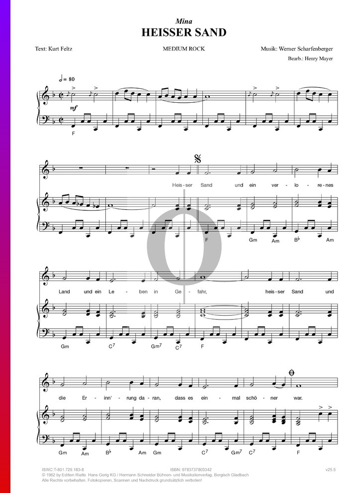 Heisser Sand (Mina) Piano Sheet Music - OKTAV