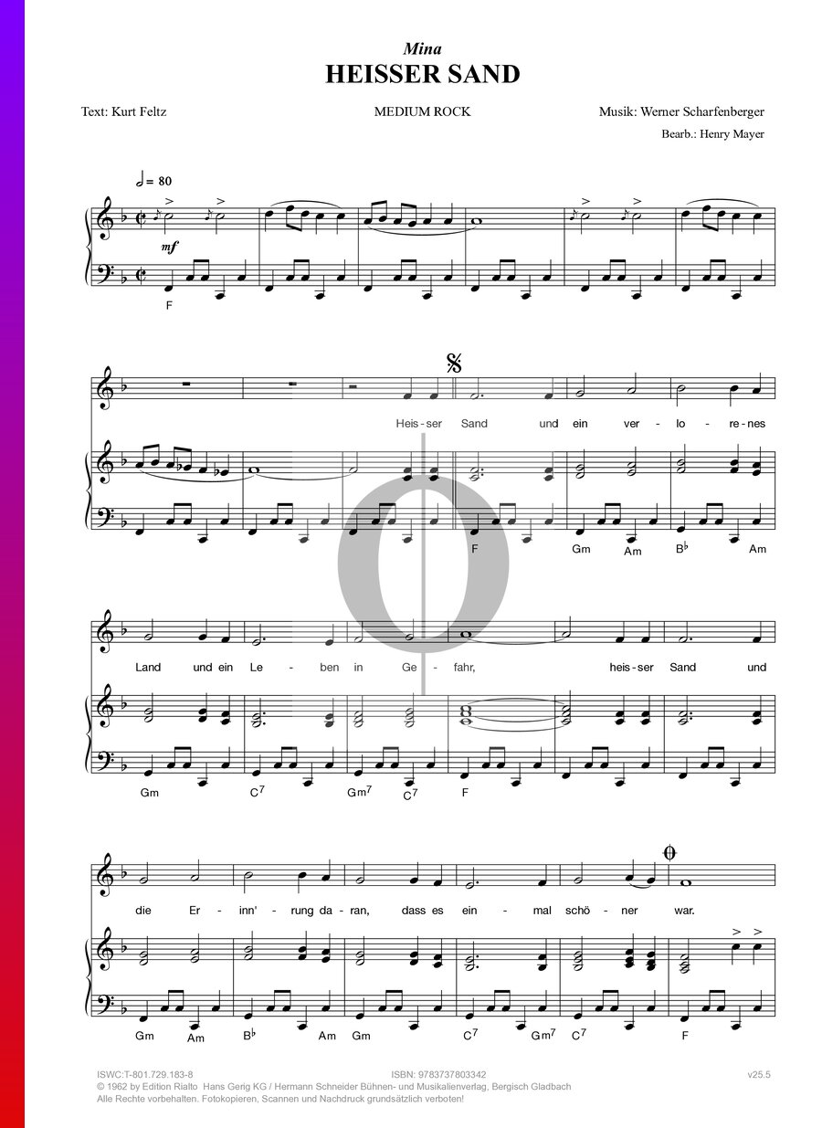 Heisser Sand Klaviernoten (Mina) - OKTAV
