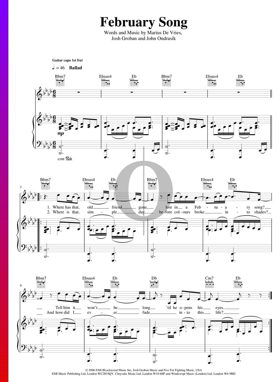 February Song (Josh Groban) Piano Sheet Music - OKTAV