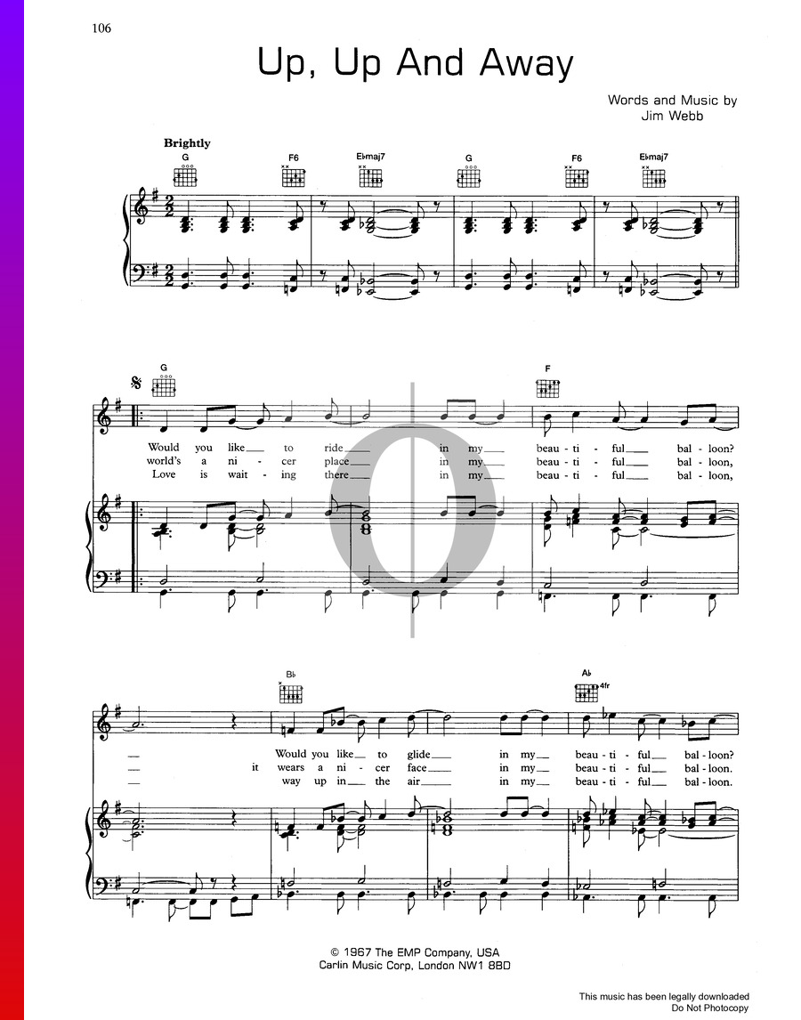 Up, Up and Away (The 5th Dimension) Piano Sheet Music - OKTAV