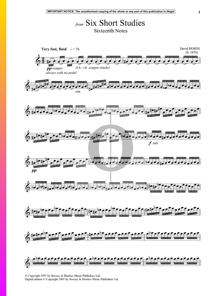Six Short Studies: Sixteenth Notes (David Horne) Piano Sheet Music - OKTAV