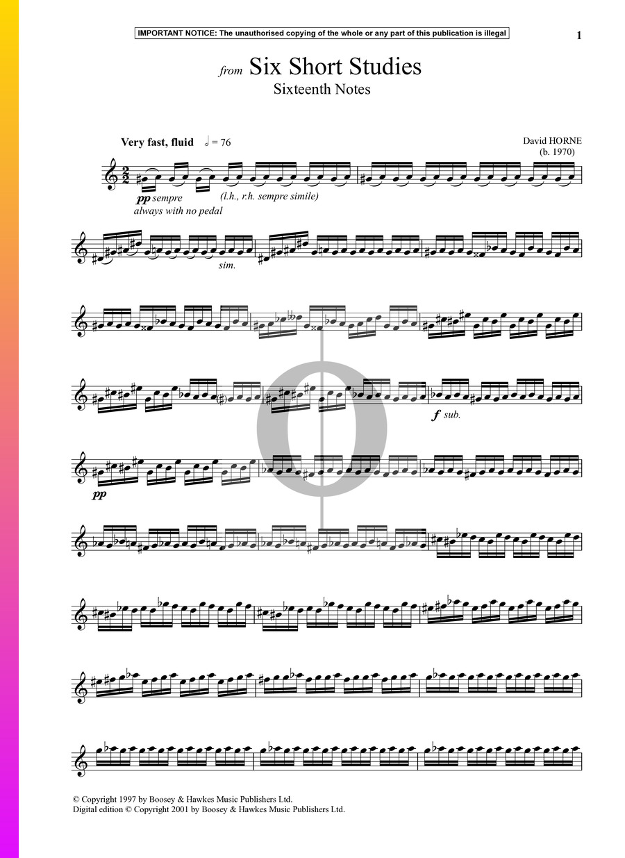 Six Short Studies: Sixteenth Notes (David Horne) Piano Sheet Music - OKTAV