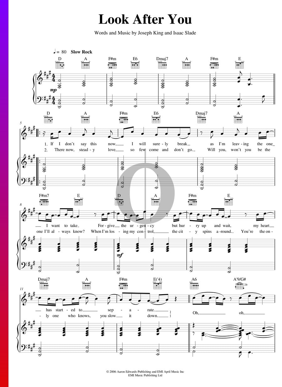Look After You (The Fray) Piano Sheet Music - OKTAV