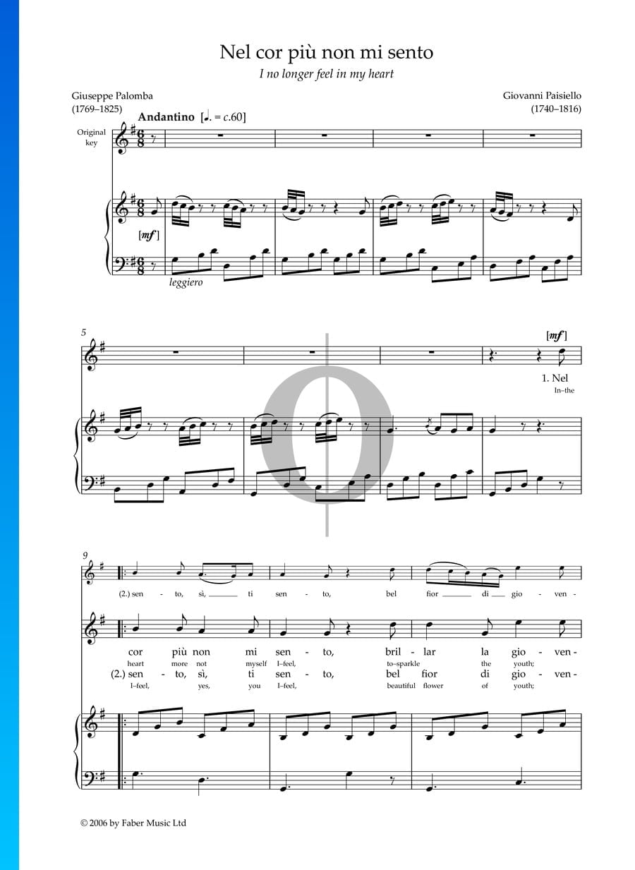 Nel cor più non mi sento (Giovanni Paisiello) Piano Sheet Music - OKTAV