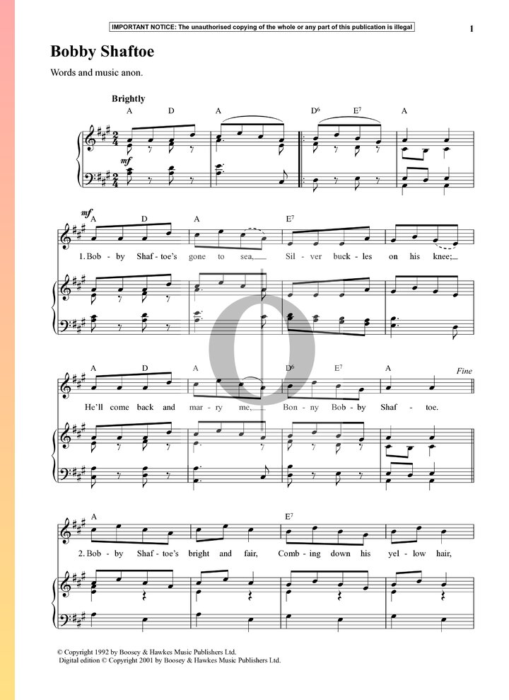 Bobby Shaftoe Sheet Music (Piano, Voice) - PDF Download & Streaming - OKTAV