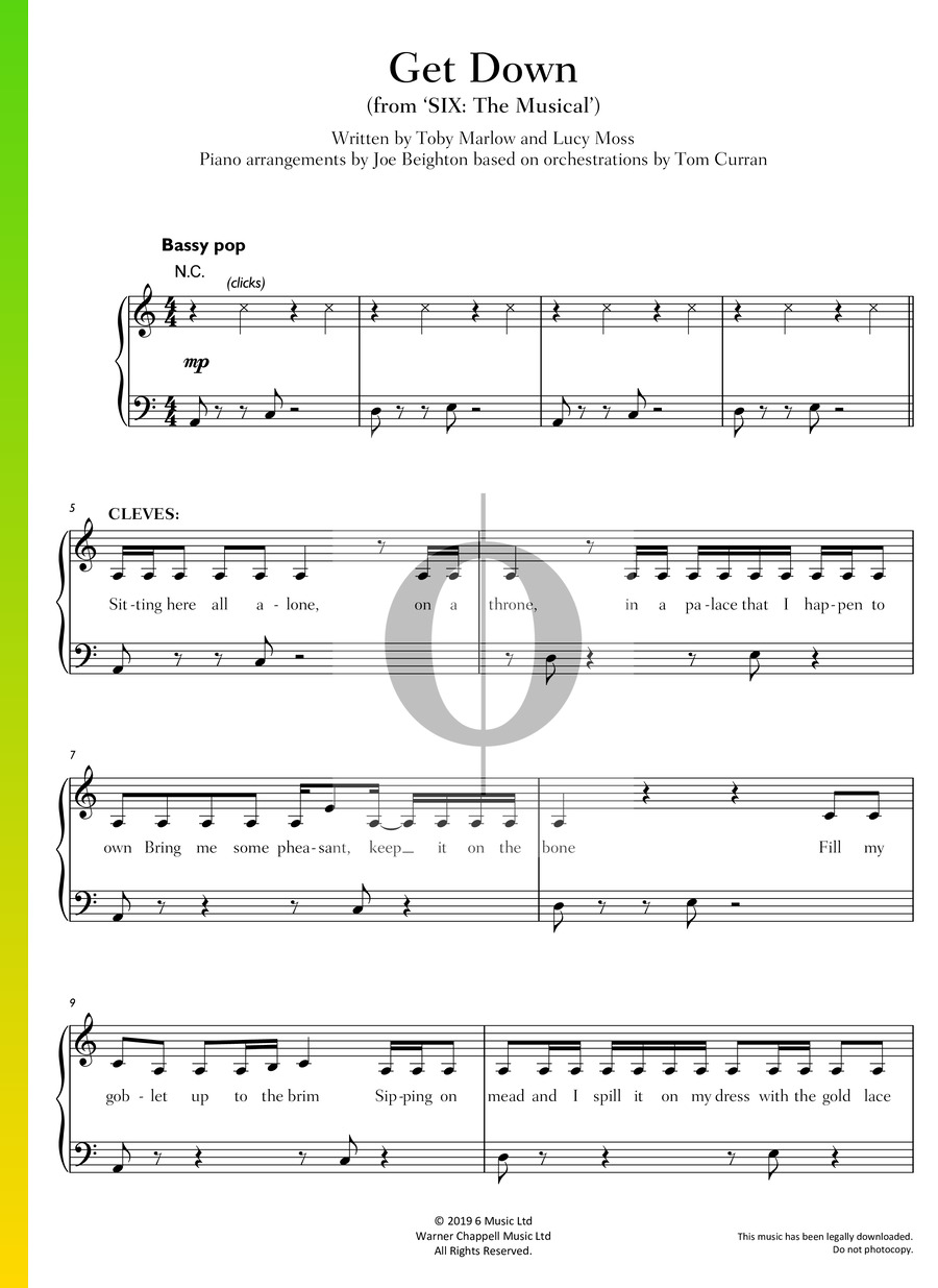 Get Down (Toby Marlow, Lucy Moss) Piano Sheet Music - OKTAV
