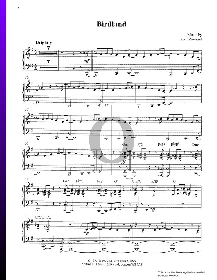 Birdland (Weather Report) Piano Sheet Music - OKTAV