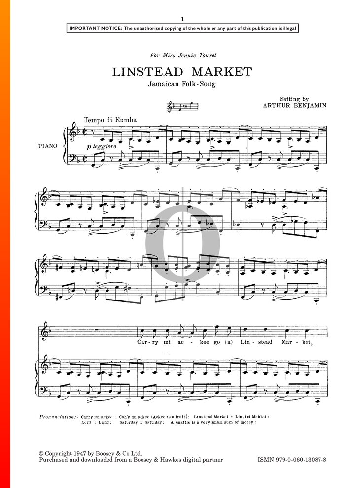 Linstead Market (Anonymous) Piano Sheet Music - OKTAV