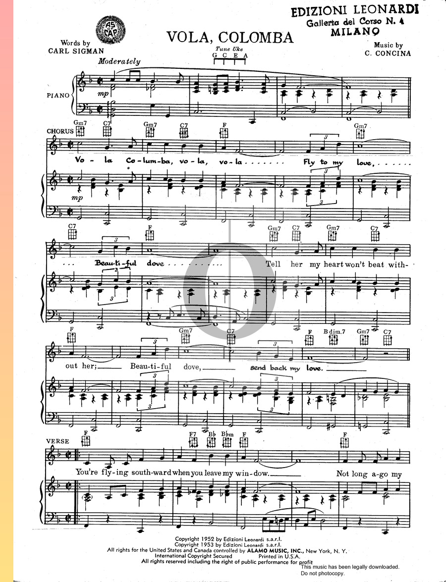 Vola, Colomba (Carlo Concina) Piano Sheet Music - OKTAV