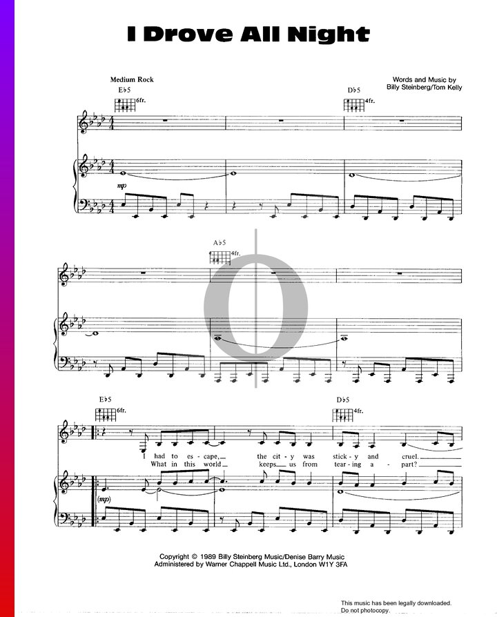 I Drove All Night (Roy Orbison) Piano Sheet Music - OKTAV