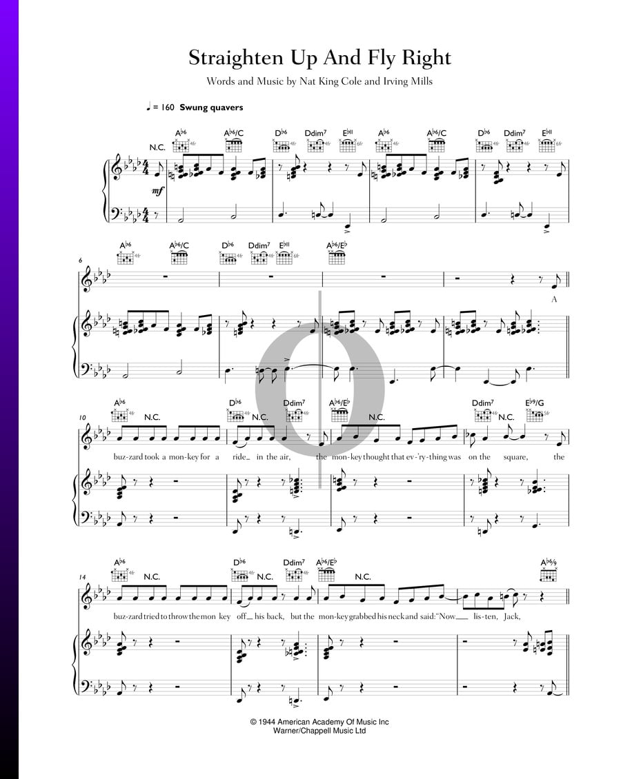Straighten Up And Fly Right (Nat King Cole) Piano Sheet Music - OKTAV