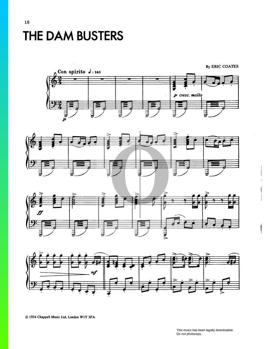 The Dam Busters Piano Sheet Music from The Dam Busters by Eric Coates ...