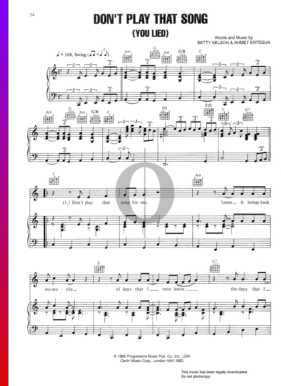 Don't Play That Song (You Lied) » Ben E. King - Partituras de piano - OKTAV
