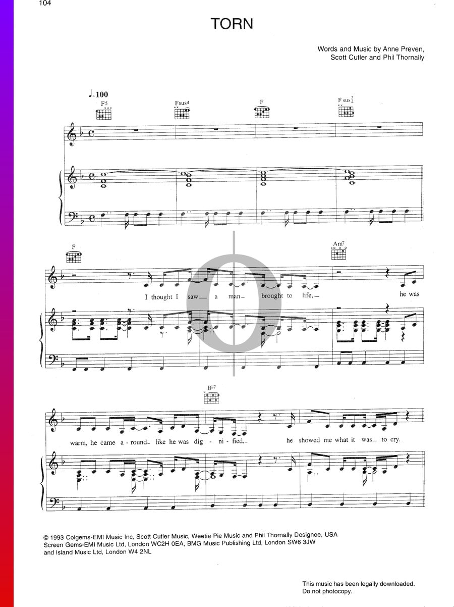 Torn (Ednaswap) Piano Sheet Music - OKTAV