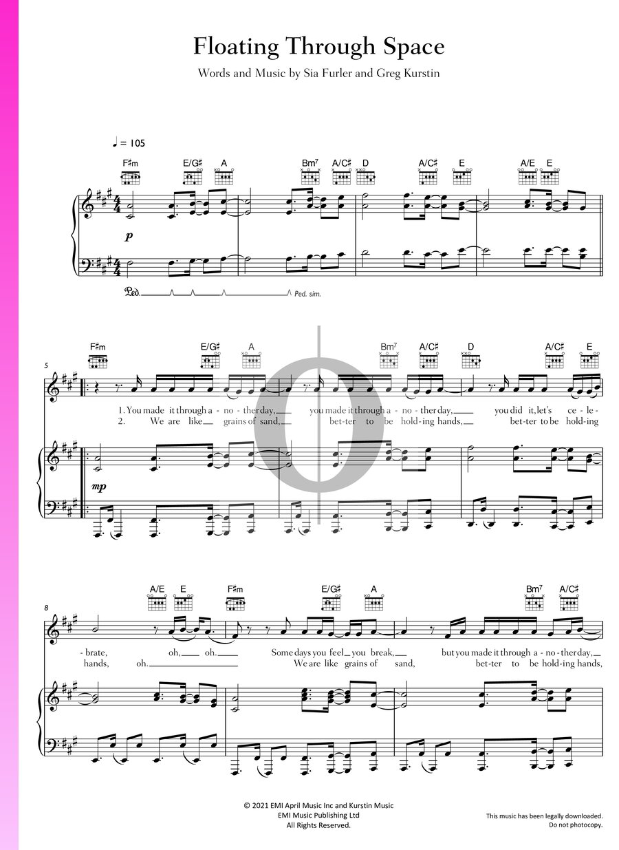 Floating Through Space (David Guetta, Sia) Piano Sheet Music - OKTAV