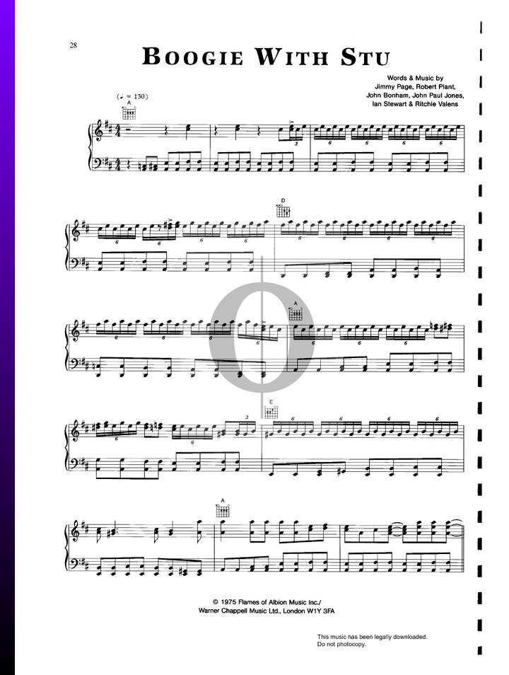 Boogie With Stu (Led Zeppelin) Piano Sheet Music - OKTAV