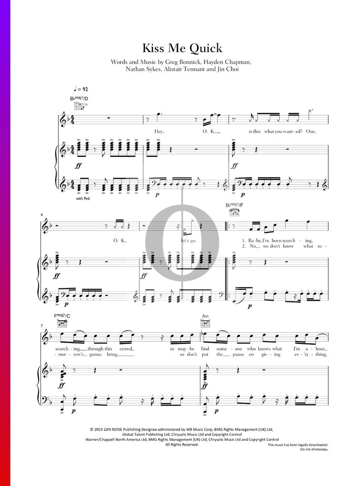Kiss Me Quick (Nathan Sykes) Piano Sheet Music - OKTAV