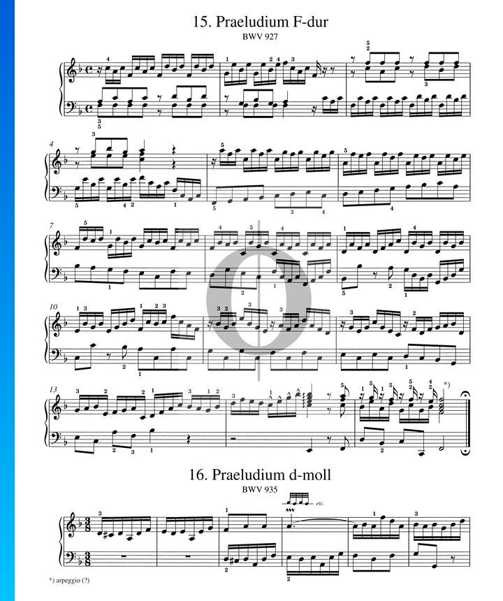 Prélude En Ré Mineur Bwv 935 Johann Sebastian Bach Partitions De
