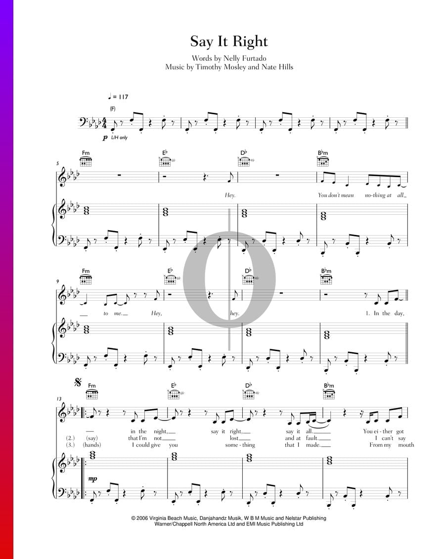 Say It Right (Nelly Furtado) Piano Sheet Music - OKTAV