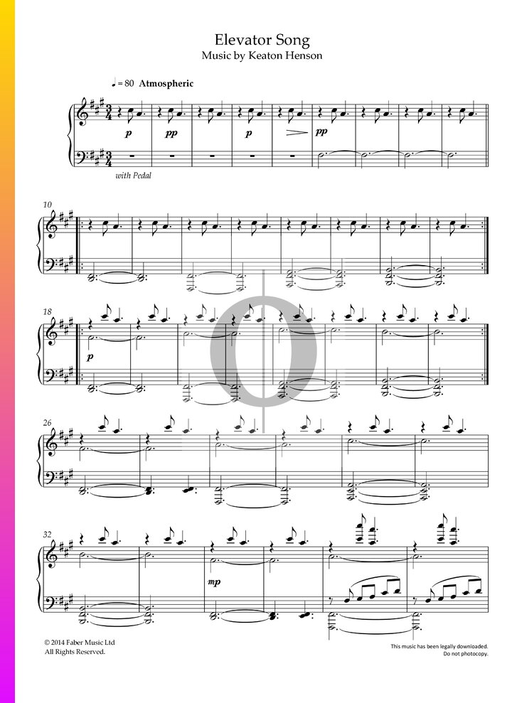 Elevator Song (Ren Ford, Keaton Henson) Piano Sheet Music - OKTAV