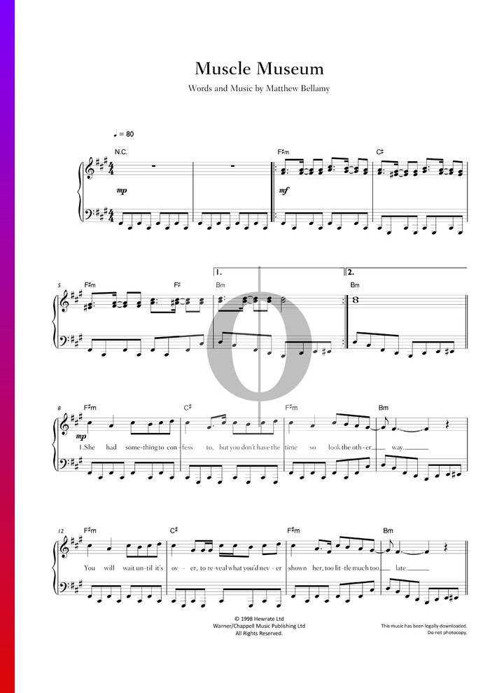 Muscle Museum (Muse) Piano Sheet Music - OKTAV