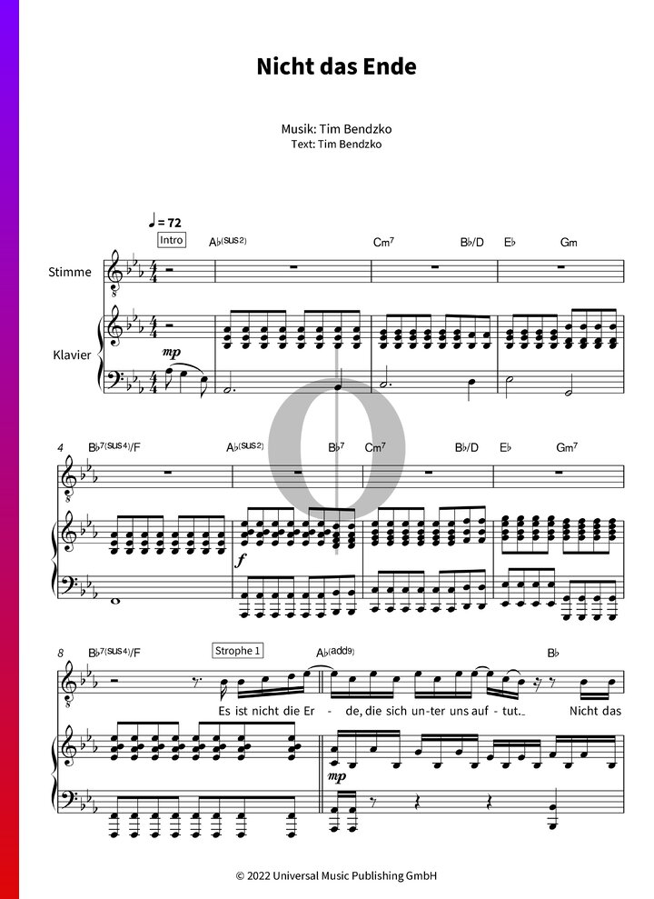 Nicht das Ende (Tim Bendzko) Piano Sheet Music - OKTAV