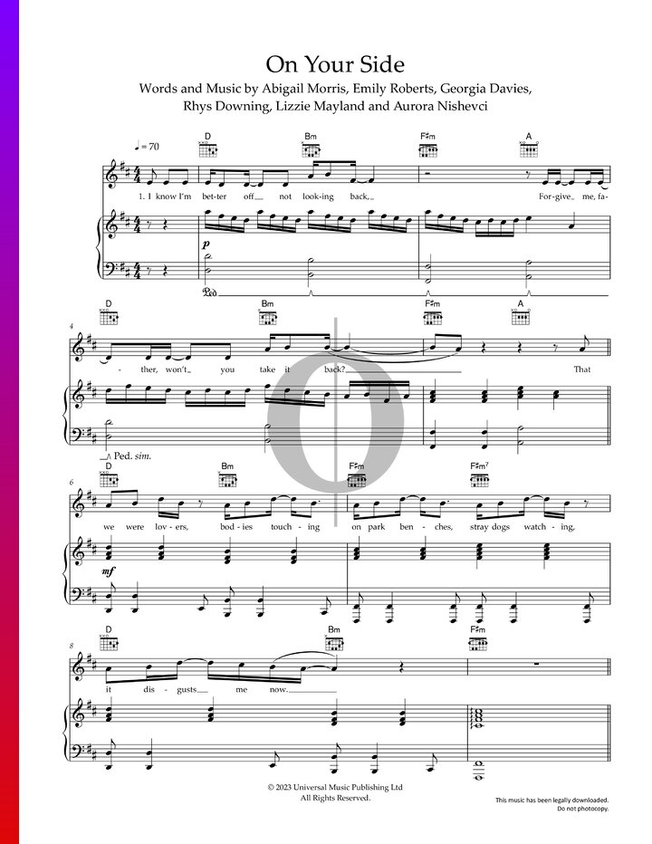 On Your Side (The Last Dinner Party) Piano Sheet Music - OKTAV