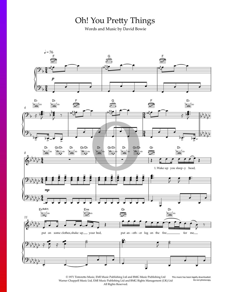 Oh! You Pretty Things » David Bowie - Partitions de piano - OKTAV