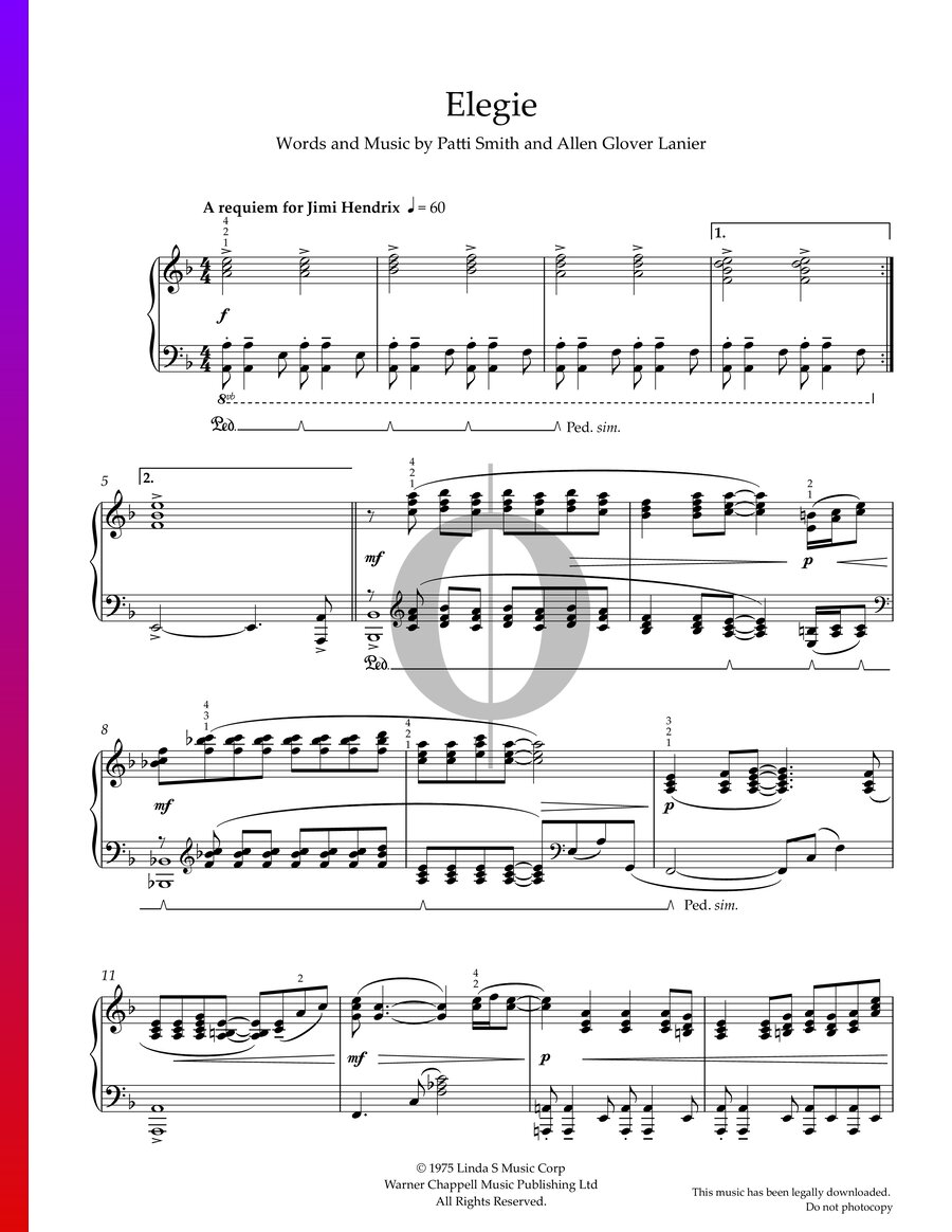 Elegie (Patti Smith) Piano Sheet Music - OKTAV