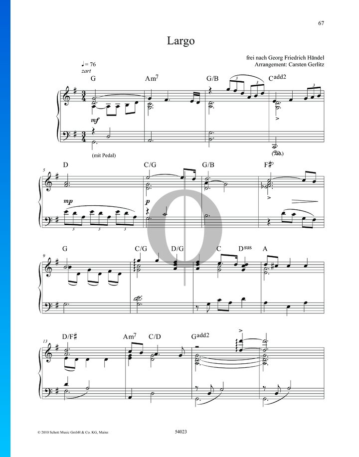 Serse, HWV 40: Largo (Crossover) (Georg Friedrich Händel) Piano Sheet ...
