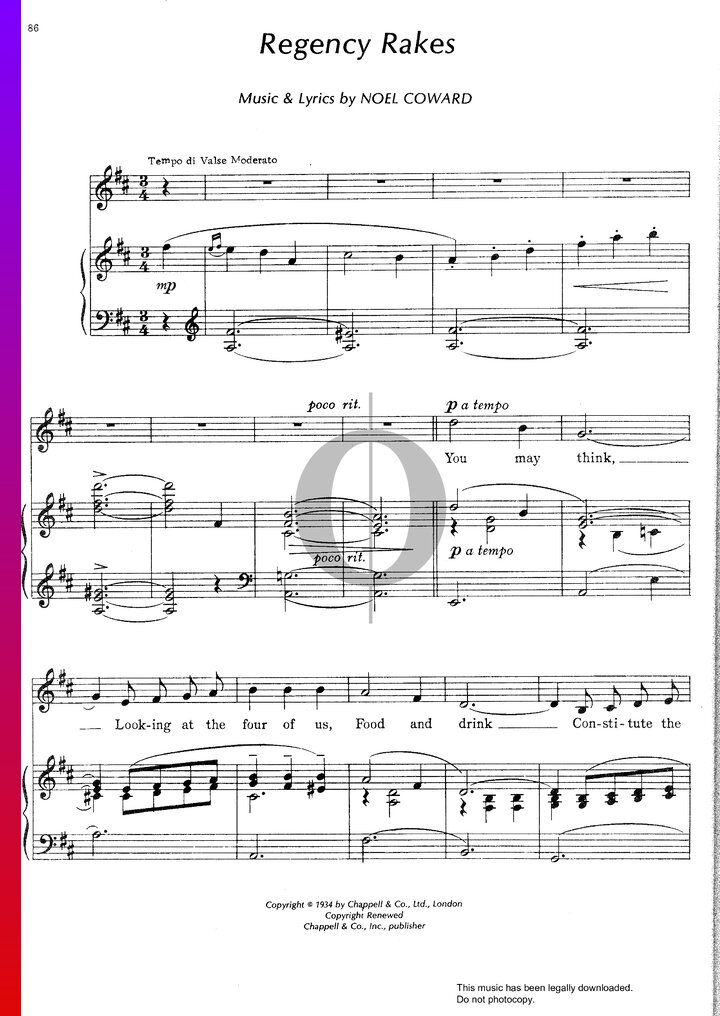 Regency Rakes (Noël Coward) Piano Sheet Music - OKTAV