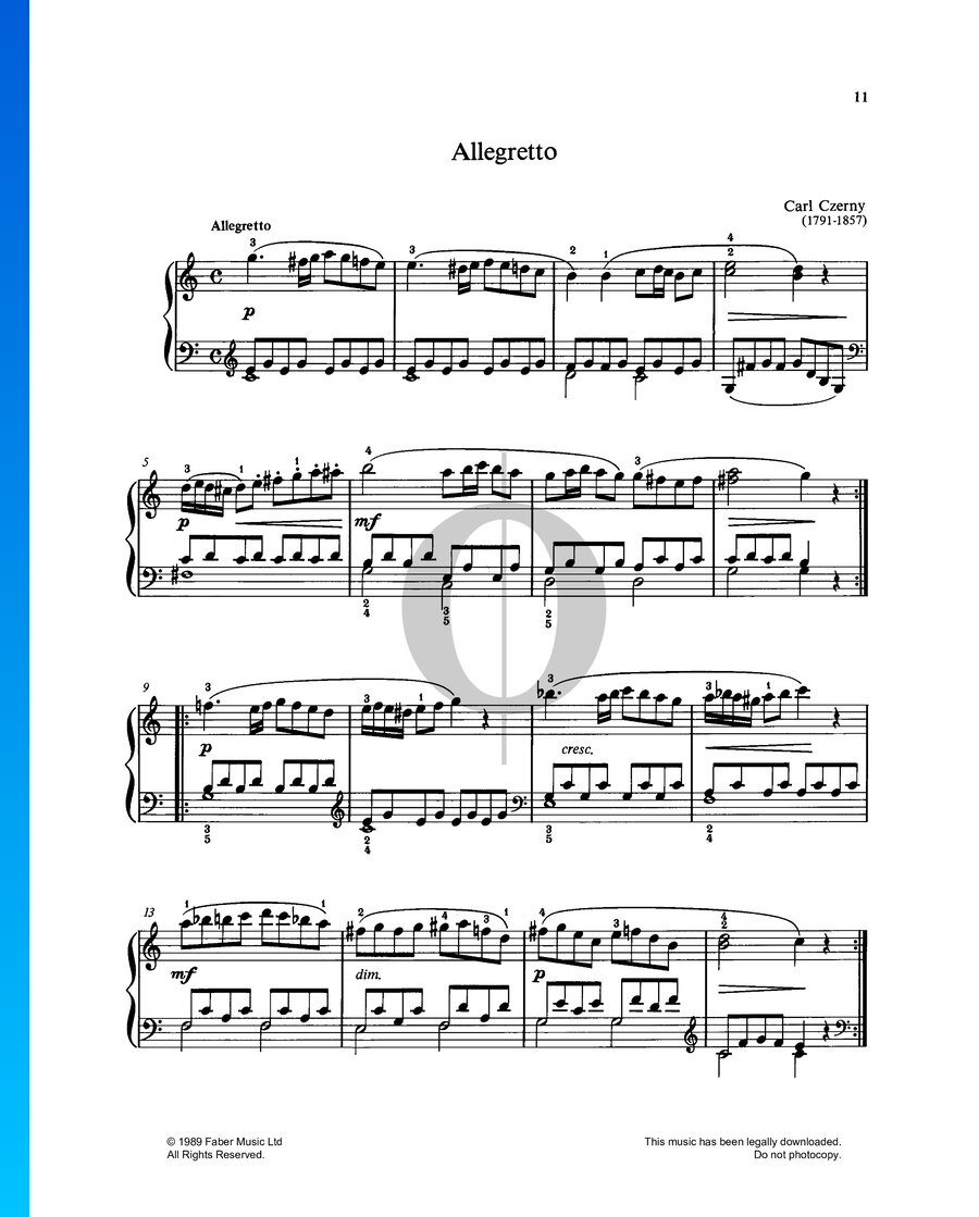 Allegretto (Czerny) (Carl Czerny) Piano Sheet Music - OKTAV