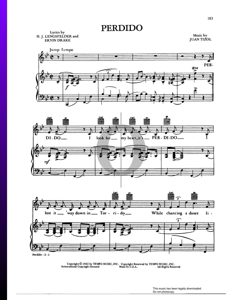 Perdido (Juan Tizol) Piano Sheet Music - OKTAV