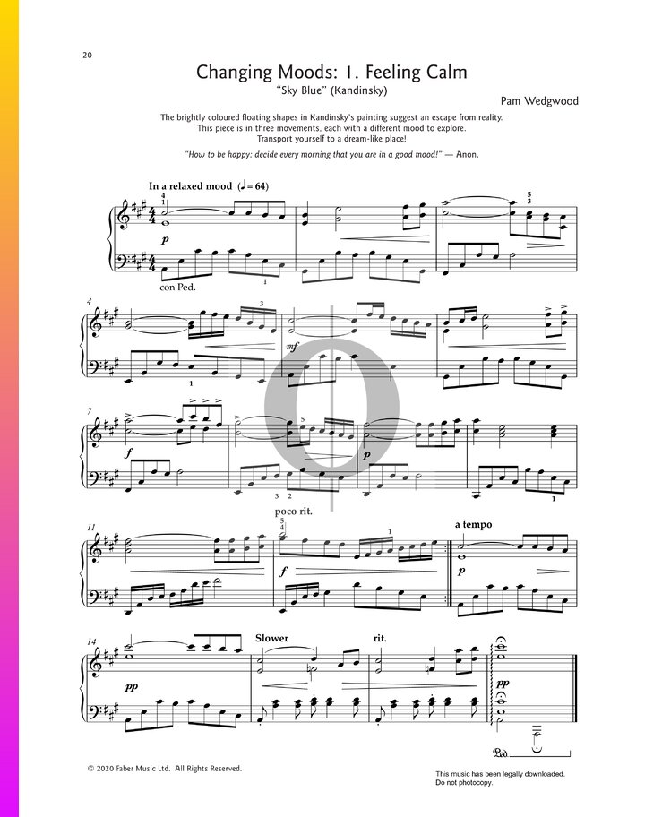 Changing Moods: 1. Feeling Calm (Pam Wedgwood) Piano Sheet Music - OKTAV