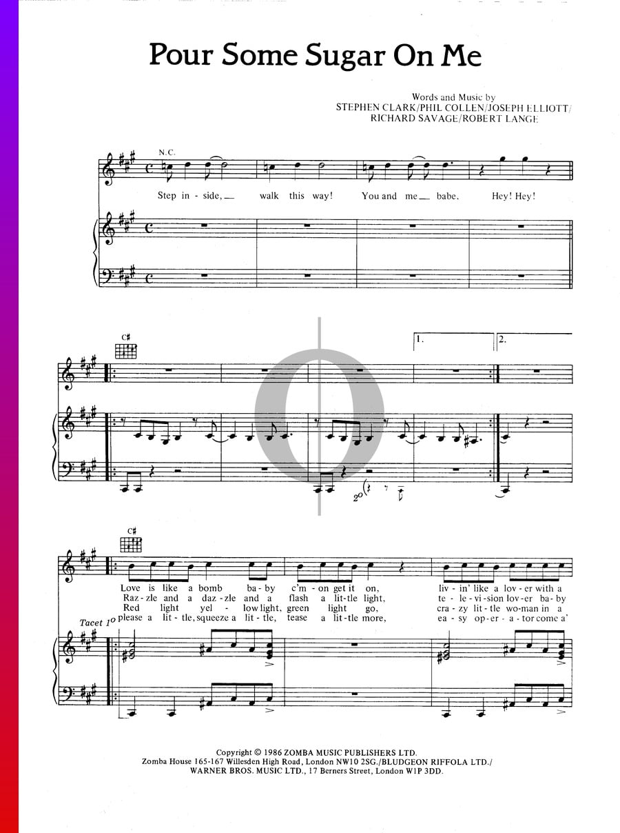 Pour Some Sugar On Me (Def Leppard) Piano Sheet Music - OKTAV
