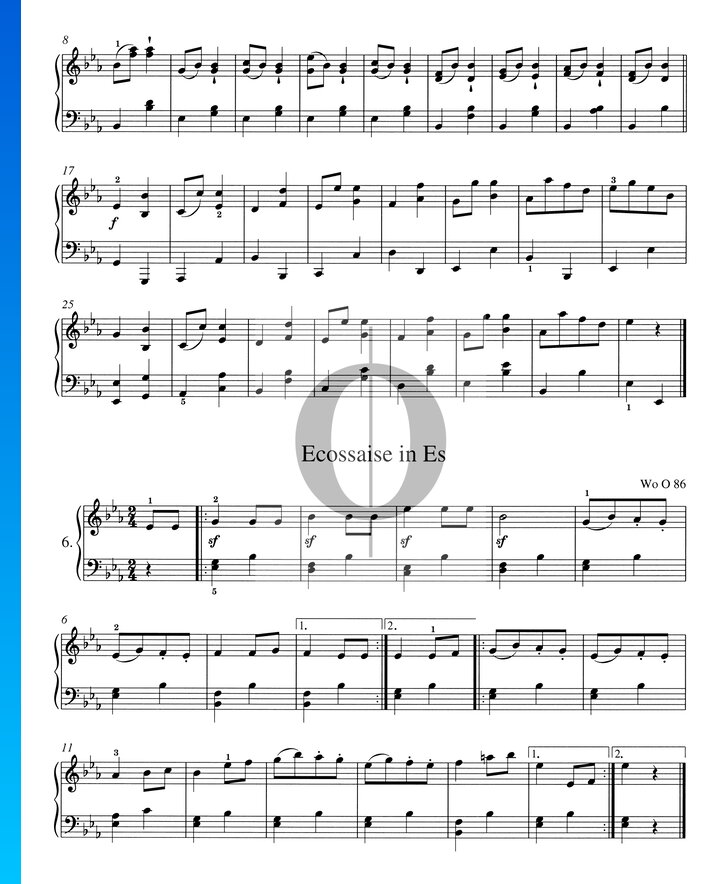 Ecossaise in E-flat Major, WoO 86 (Ludwig van Beethoven) Piano Sheet Music - OKTAV