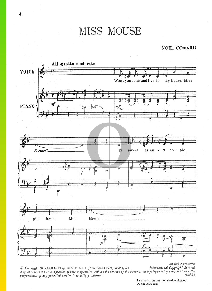 Miss Mouse (Noël Coward) Piano Sheet Music - OKTAV